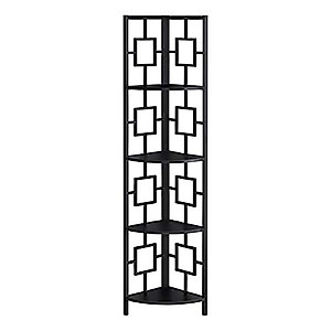 Monarch Specialties I 3610 Bookshelf, Bookcase, Etagere, Corner, 4 Tier, 62" H, Office, Bedroom, Metal, Laminate, Black, Contemporary, Modern