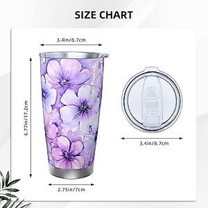 Tangopi Purple Watercolor Flowers 20 oz Tumbler with Lid and Straw Insulated Travel Coffee Mug Reusable Spill Proof Coffee Cups Stainless Steel Water Bottle for Hot and Cold Drinks