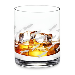 The Wine Savant Fish Old Fashion Drinking Glasses, Fish Glasses For White and Red Wine, Water or Whiskey, Each Glass Is Individually Sand Etched - Fish Wine Glasses