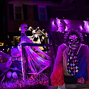 Solar String Lights Outdoor Waterproof 8 Modes 200 LED 72ft Solar Fairy Lights Outdoor for Patio Garden Fence Path Holiday Party Halloween St. Patrick's Day Christmas Decorations (Purple-2 Pack)