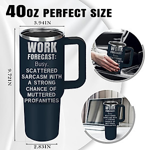 NIAXAUYT Work Forecast Busy Tumbler Cup 40 oz, Funny Coworker Gifts for Men Birthday Present for Boss Employer Work Bestie Friend Mug, Sarcastic Gag Gifts for Adults Work Going Away Farewell