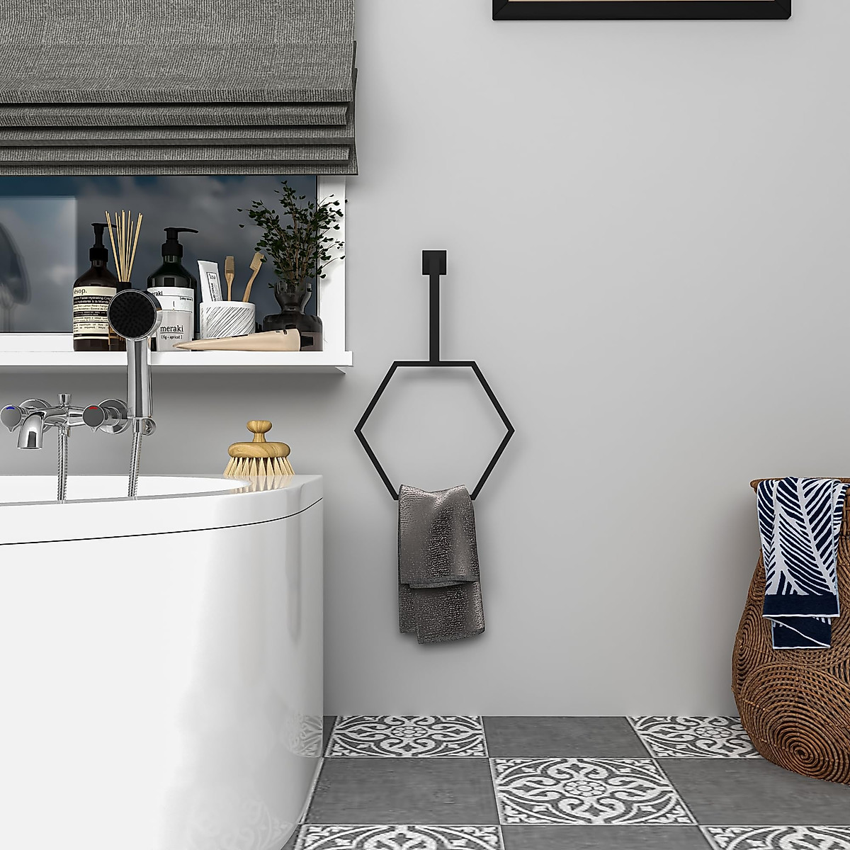 Unique Hexagonal Towel Rack Wall Mounted for Bathroom, Metal Hexagonal Towel Holder, Modern Hand Towel Ring, Elegant Bathroom Decor, Space-Saving Towel Hanger, Kitchen Towel Rack