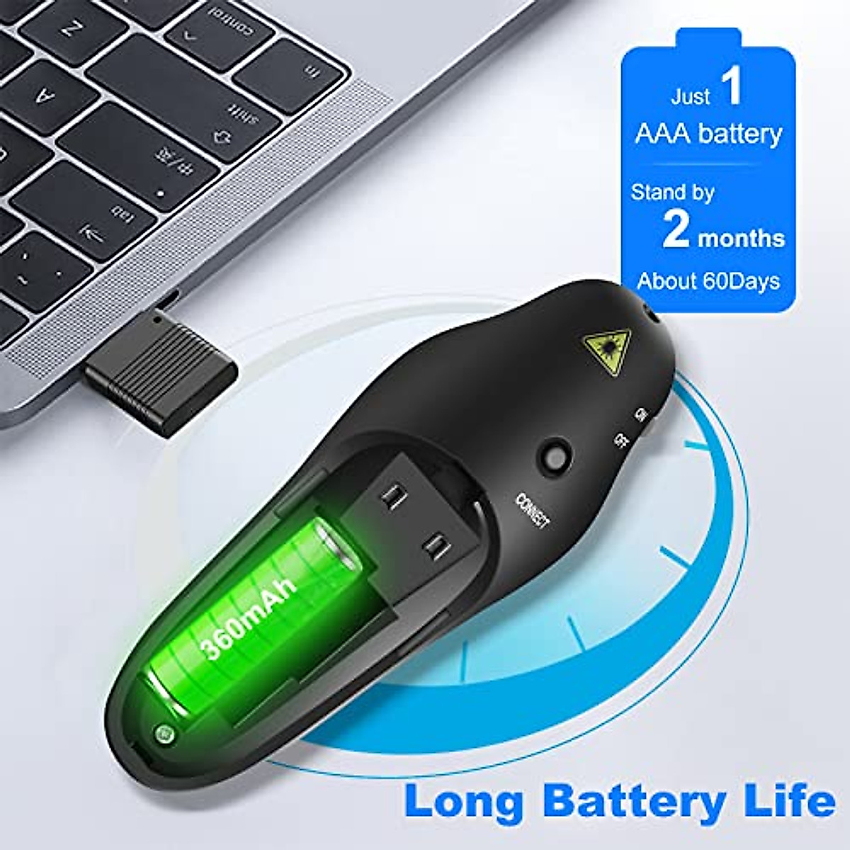 Presentation Clicker Wireless Presenter Remote, PowerPoint Clickers with Laser Pointer, RF 2.4GHz USB Wireless Presenter Clicker for PowerPoint Presentations for Mac/Laptop/Computer