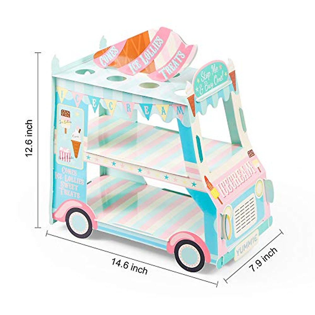 Aooba Van Cake Stand, Ice Cream Truck Decorations - Ice Cream Baby Shower，Birthday Party Supplies Table Centerpiece Decor Ice Cream Cart Cake Cupcake Stand(3 Tier)