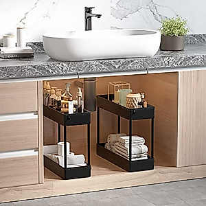 SOLEJAZZ Slim Storage Cart, 4 Tier Bathroom Organizer Mobile Shelving Unit, Rolling Utility Cart Slide Out Organizer for Kitchen, Bathroom, Laundry, Narrow Places, Black