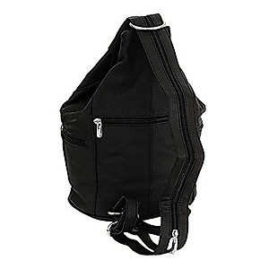 Womens Leather Convertible 7 Pocket Medium Size Tear Drop Sling Backpack Purse Shoulder Bag, Black