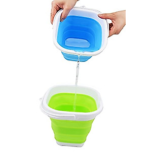 SAMMART 2.6L (0.68 Gallon) Super Mini Sqare Collapsible Plastic Bucket - Foldable Square Tub - Portable Fishing Water Pail - Space Saving Outdoor Waterpot (Marine Blue + Grass Green)