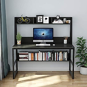 Tribesigns Computer Desk with Hutch,47 inches Home Office Desk with Space Saving Design with Bookshelf for Small Spaces (Black, 47)
