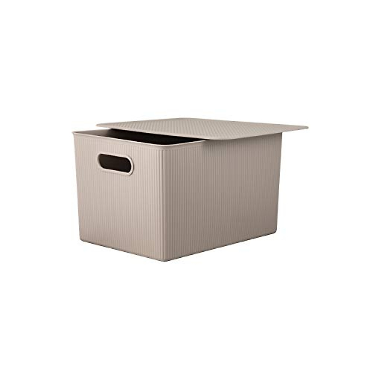 Superio Ribbed Collection - Decorative Plastic Lidded Home Storage Bins Organizer Baskets, X-Large Taupe (1 Pack - 22 Liter) Stackable Container Box, for Organizing Closet Shelves Drawer Shelf