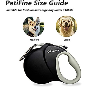 PetiFine 26ft/8m Heavy Duty Retractable Dog Leash for Large Dogs,Strong Extendable Dog Leash Up to 110 lbs, Reflective Nylon Tape Tangle Free(Black,New)