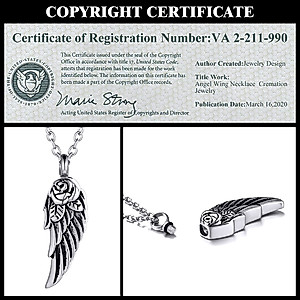 Richsteel Angel Wing Cremation Necklace For Human Pets Ashes Stainless Steel Urn Pendant with 20 Inch Rolo Chain Memorial Keepsake Gifts