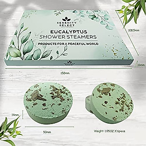 Serenity Select Eucalyptus Shower Steamers Organic Aromatherapy Shower Bombs with Essential Oil 6 Shower Vapor Tablets for Stress Relief & Relaxation. Great Stocking Stuffer for Christmas Hanukkah