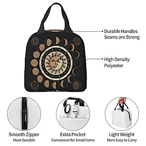 Circle Of Zodiac Signs With The Sun And Moon Reusable Insulated Lunch Bag For Women Men Waterproof Tote Lunch Box Thermal Cooler Lunch Tote Bag For Work Office Travel Picnic