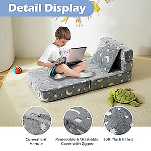 Truwelby 2-Piece Kids Sofa Couch, Modular Toddler Couch Glow in The Dark Sofa for Playroom Bedroom, Play Couch for Girls Boys, Kids Convertible Sofa Sectional Foam Playset Couch Set