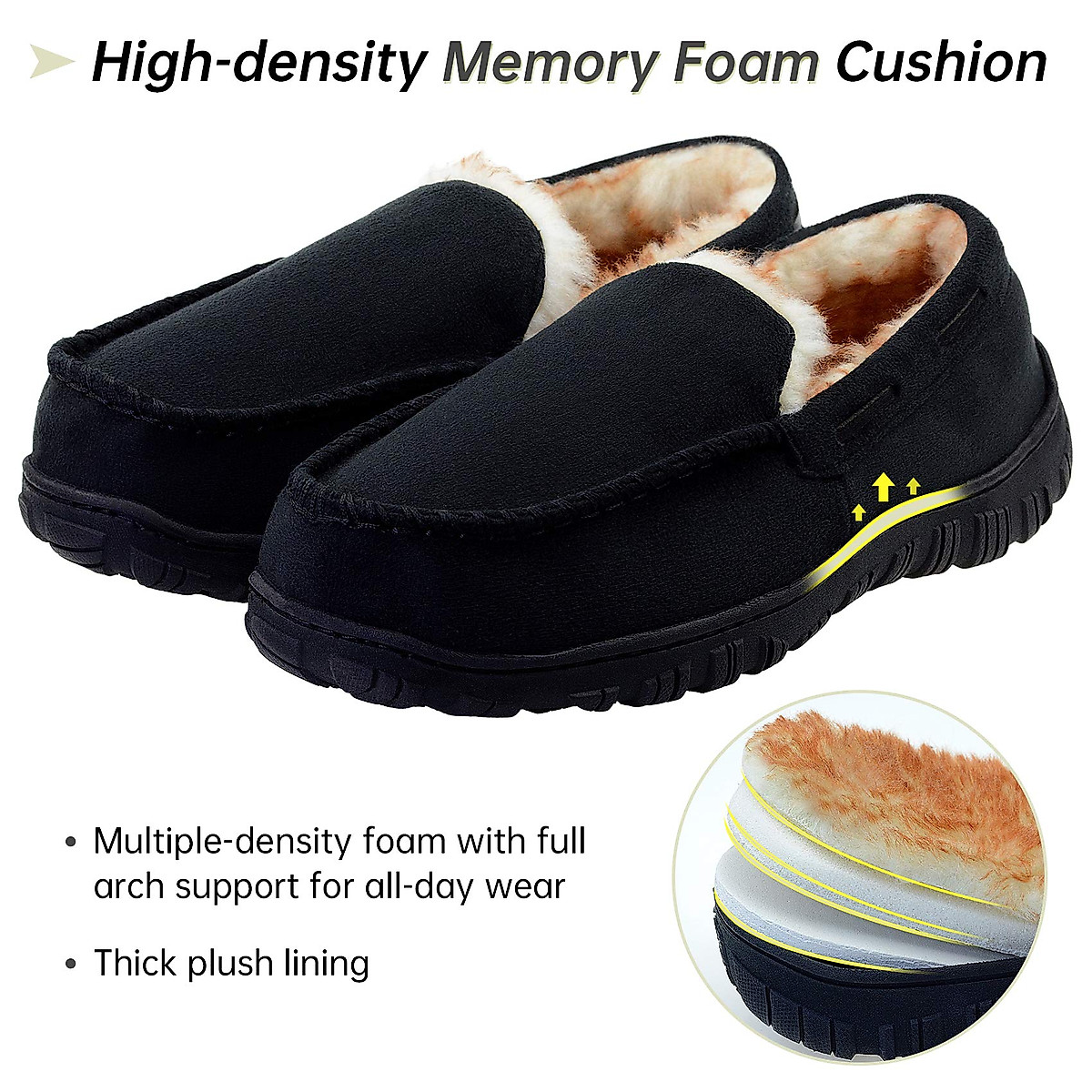 Vonair Mens Moccasin Slippers Indoor Outdoor Slip on Warm House Shoes Breathable Moccasins for Men 11 US Black