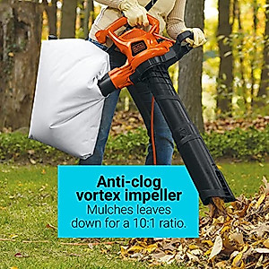 BLACK+DECKER 3-in-1 Leaf Blower, Leaf Vacuum and Mulcher, Up to 230 MPH, 12 Amp, Corded Electric (BV3600)