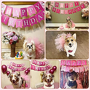 Pinkunn 4 Pieces Cute Dog Birthday Outfit with Pet Tutu Skirt Puppy Pearl Necklace Dog Crown Hat and Banner for Happy Birthday Gift Puppy Dog Pet Cat Birthday Party Supplies (Pink)