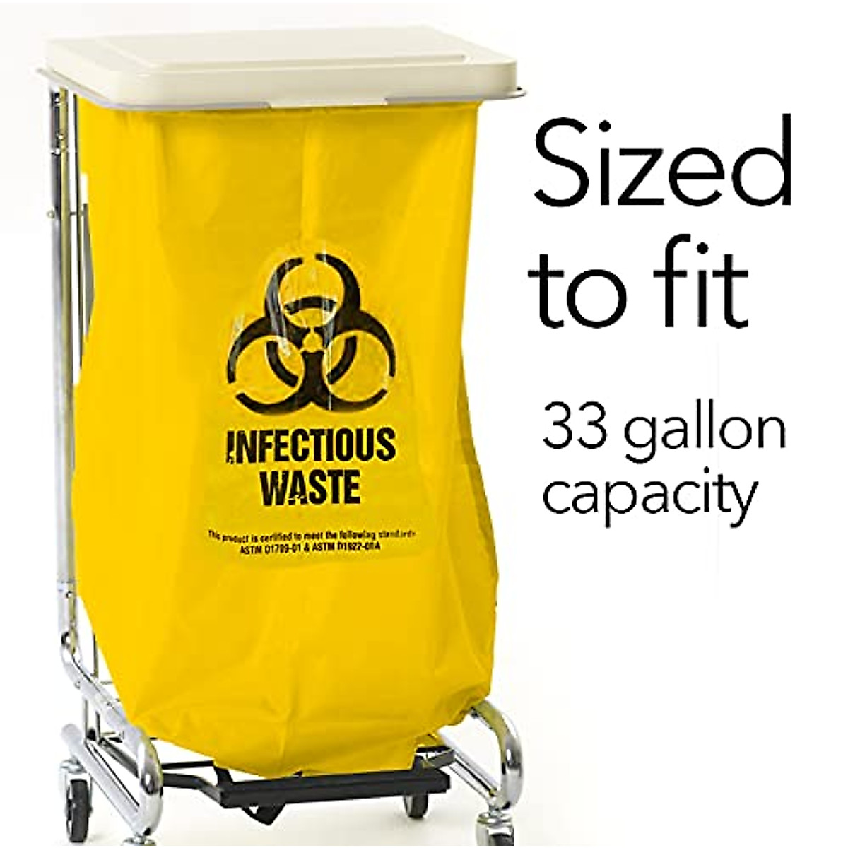 Resilia Medical - Biohazard Bags - For Infectious Waste Disposal, Meets DOT ASTM Standards for Hospital Use, Yellow, 33 Gallon, 29x43 Inches, 25 Bags