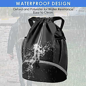 BROTOU Soccer Bags, Football Backpack, Volleyball Bag, Drawstring Soccer Backpack with Ball and Shoe Compartment, Gym Bags for Men/Women, Football bags for Equipment Swim Gym Bag (L,Black)