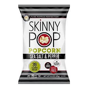 SkinnyPop Sea Salt & Pepper Popcorn, Gluten Free, Non-GMO, Healthy Popcorn Snacks, Halloween Snacks for Kids, Skinny Pop, 4.4oz Grocery Size Bag
