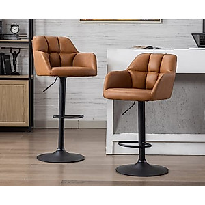 EALSON Modern Swivel Bar Stools Set of 2 Leather Counter Height Barstools with Back and Arms Adjustable Bar Stool Chairs with Metal Base for Kitchen Island/Home Bar/Dining Room, Brown