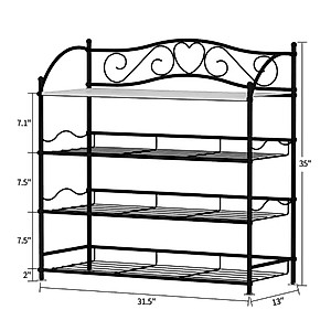 YADOOLIFE 4-Tier Black Shoe Rack, Metal Shoe Rack for Entryway, Closet, Free Standing Shoe Storage Racks, Sturdy Shoes Stand with Dust-proof Liners (Black)