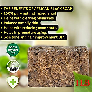Premium African Black Soap - Pure 1 pound Bulk. Raw Organic Soap for Acne, Dry Skin, Rashes, Burns, Scar Removal, Face & Body Wash, From Ghana West Africa - Authentic African Moisturizer