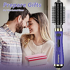 Beautimeter Hair Dryer Brush, 3-in-1 Round Hot Air Spin Brush Kit for Styling and Frizz Control, Negative Ionic Blow Hair Dryer Brush Volumizer, 2 Detachable Auto-Rotating Curling Brush