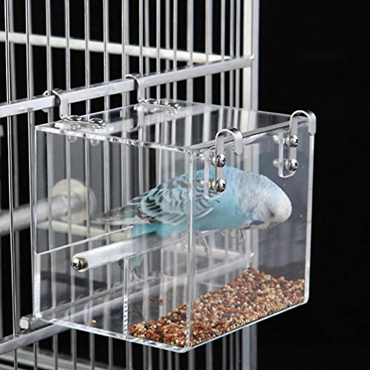 POPETPOP No Mess Bird Feeder for Cage with Hooks - Parrot Feeder Cage Accessories Supplies for Parakeet Canary Cockatiel Finch