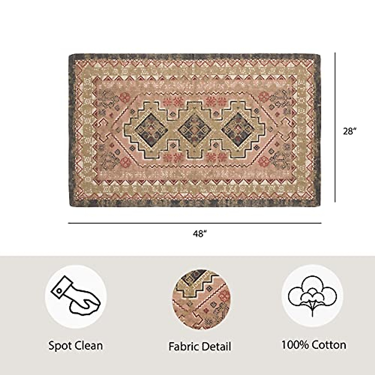French Connection – Stonewash Rug | Cherokee Strawberry Style | Modern Boho Home Décor | Rectangle Accent Area Rug | 100% Cotton | Measures 2'4 x 4 | Blush