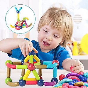 Huaker 88 Piece Magnetic Balls and Rods Set,Magnetic Building Toys Colorful DIY STEM Building Blocks Sticks for Ages 3+ Year Old Children Boy Girl Educational Construction Toy