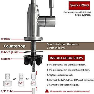 Upgrade Drinking Water Faucet with Flexible Gooseneck, 360 Degree Rotatable Water Filter Faucet, Kitchen Bar Sink Faucet Lead-Free Cold Water Faucet - Brushed Stainless Steel by Lesica-RY