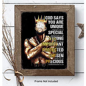 African American Religious Wall Art - Christian Decor - Catholic Gifts for Men - God Says You Are - Scripture Wall Art - Spiritual Inspirational Bible Verses - Positive Motivational Quotes - Black Art