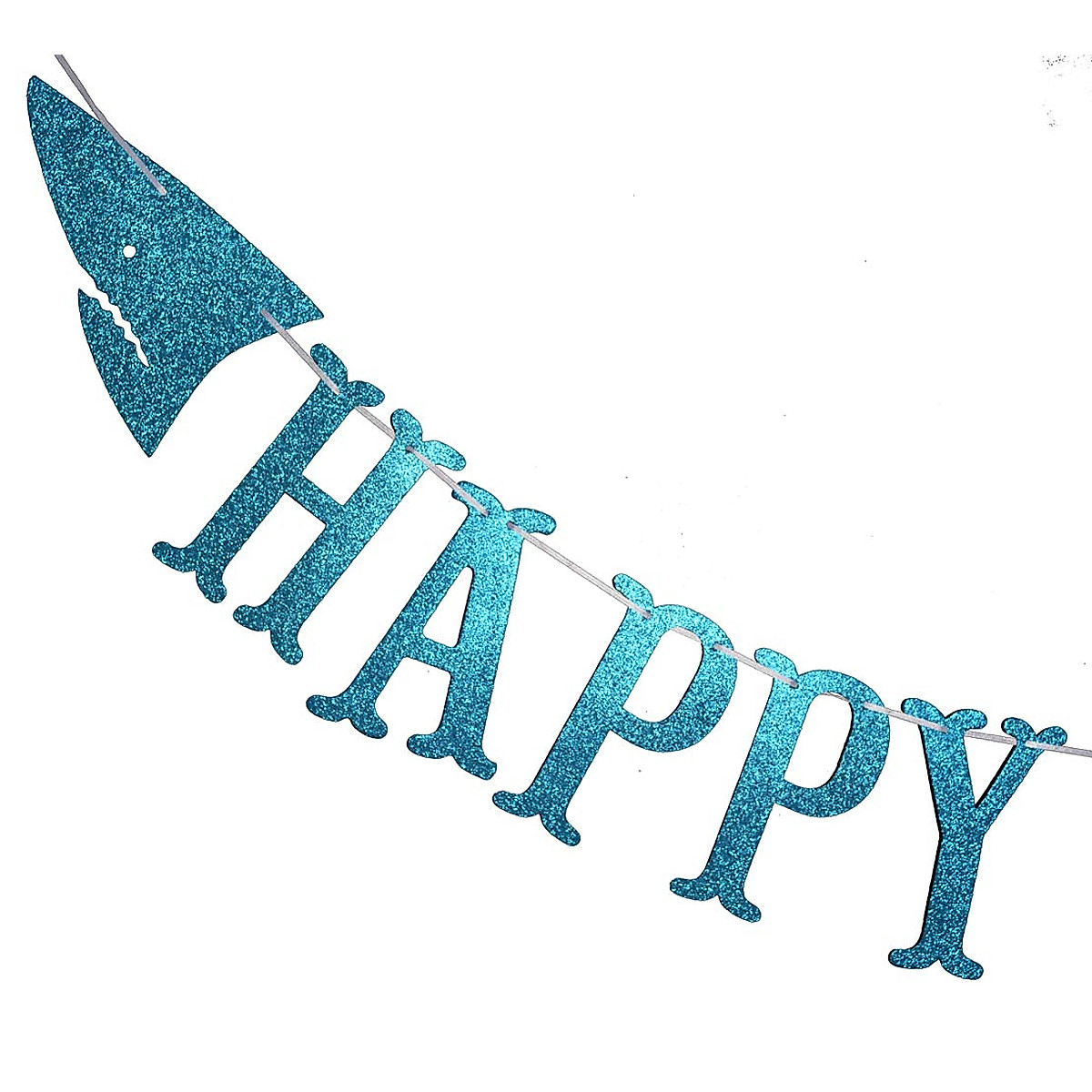 Shark Happy Birthday Banner and Shark Garlands, Ocean Beach Under The Sea Theme Party, Shark Party Supplies (Blue)
