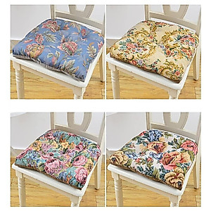 Chair Cushions for Dining Chairs 6 Pack - Thickening European Style Kitchen Chair Cushions Set of 6 with Ties, U-Shaped Tufted Flower Chair Cushions for Kitchen Sofa Office Room Decor (Yellow, 6)