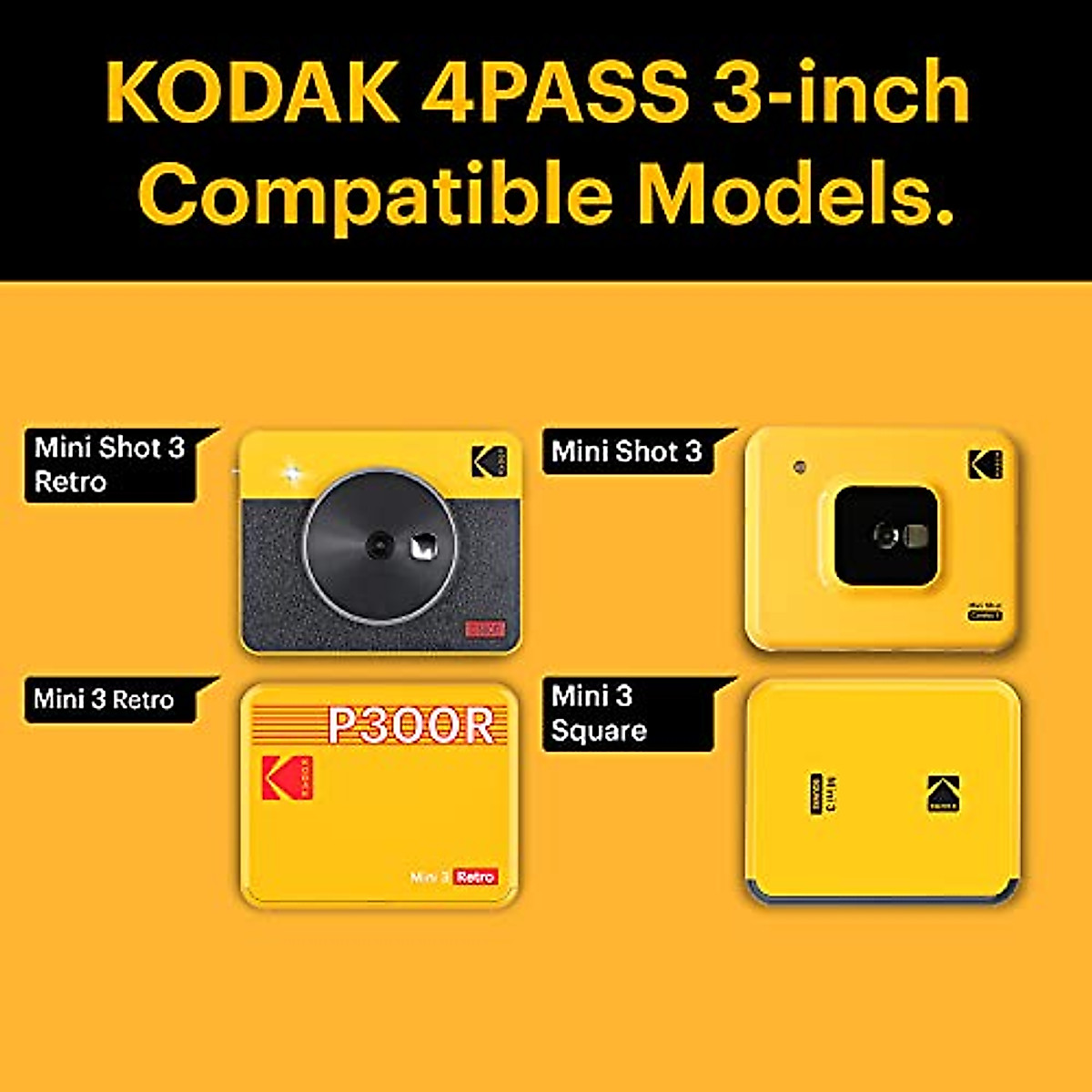 KODAK 4PASS Film Cartridge (3x3") for KODAK Mini 3 Retro and Mini Shot 3 Retro, 60 Sheets