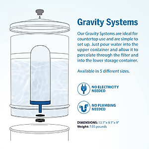 ProOne Traveler+ Stainless-Steel Gravity Filter System, 2.25-Gallon Water Capacity, Countertop Water Dispenser for Home & Travel with One 5” Filter & Wire Stand, Independently Tested Proven to Reduce
