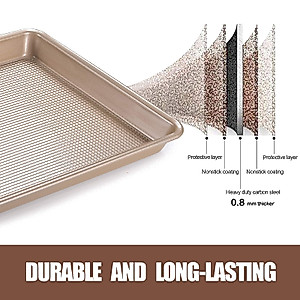 Joho Baking Cookie Sheet Baking Pan Set, Professional Baking Sheet for Oven Nonstick, Large Baking Trays, 3 Piece9x13in,10x15in,13x18in Gold