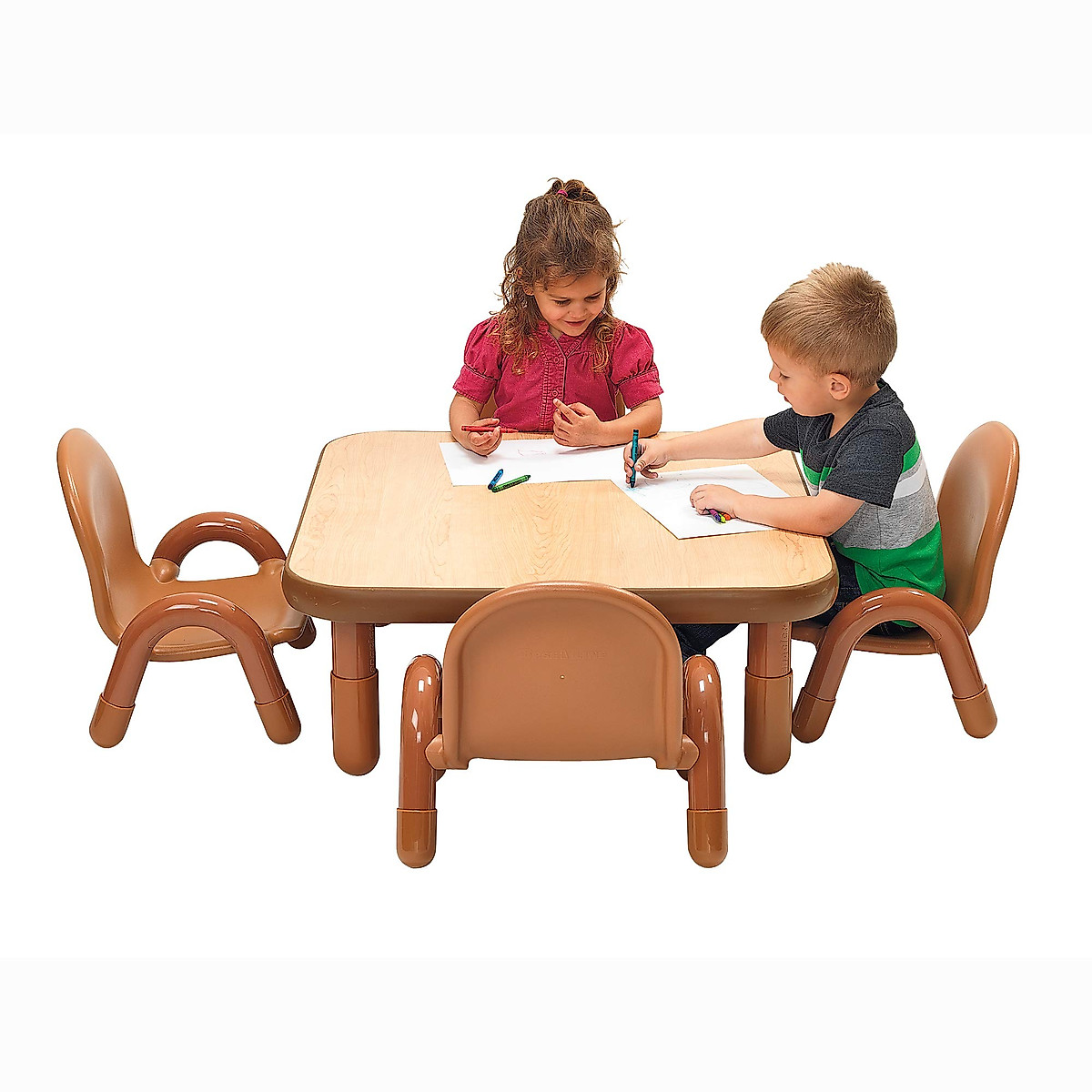 Angeles Baseline Toddler Square Table and Chairs Set, Natural Wood – Includes One 30”, 12” High Square Table and Four 5” High Chairs – Durable, Lightweight, Easy to Move