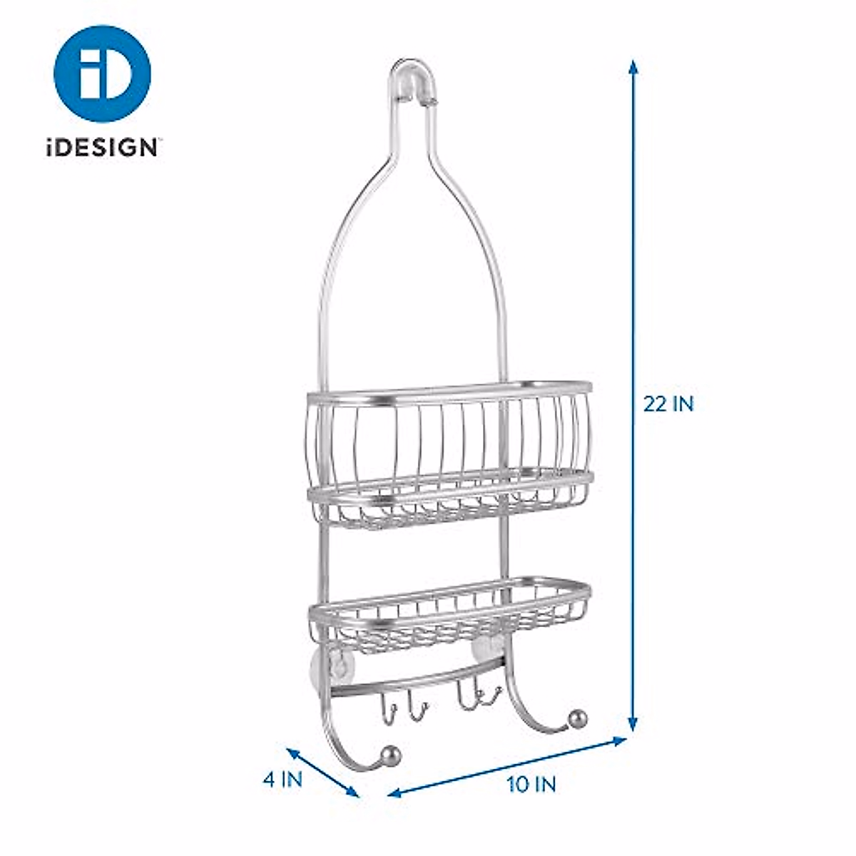 iDesign Metal Extra-Wide Hanging Shower Caddy, The York Collection – 10" x 4" x 22", Silver