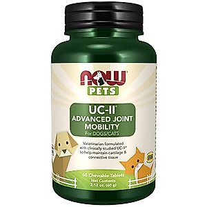 NOW Foods® Pets, UC-II® Advanced Joint Mobility for Dogs and Cats, Veterinarian formulated, Help Maintain Cartilage and Connective Tissue*, 60 Chewable Tablets (60 Grams)
