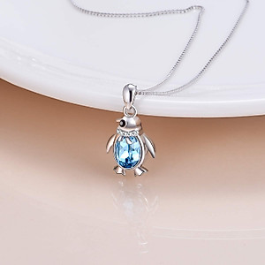 AOBOCO Aquamarine Blue Penguin Necklace for Women Penguin Necklace for Women Sterling Silver Penguin Jewelry Gift for Daughter