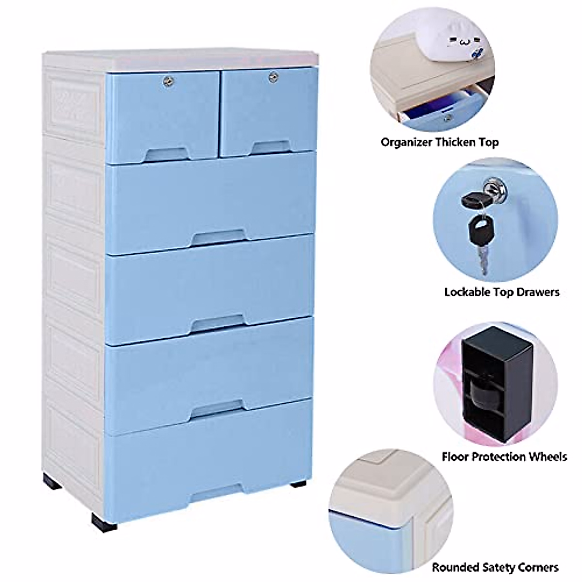 Storage Cabinets, 6 Drawer Storage Organizer Plastic Cabinet with Wheels Freestanding Storage Cupboard for Children's Room Kitchen Bathroom