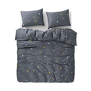 Wake In Cloud - Space Comforter Set, 100% Cotton Fabric, Constellation Cute Star Rocket Astronaut Themed for Teen Kids Boys, 3 Pieces Bedding Set, Gray, Twin/Twin XL Size