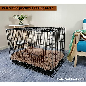 Coohom Deluxe Plush Dog Bed Pet Cushion Crate Mat,Fulffy Comfy Kennel Anti-Slip Washable Pad for Medium Large X-Large Dogs(XX-Large, Khaki)