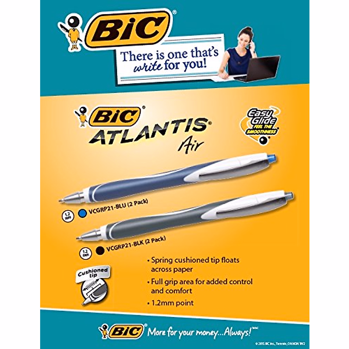BIC America Atlantis Easy Glide Retractable Ballpoint Pens VCGRP21-BLK