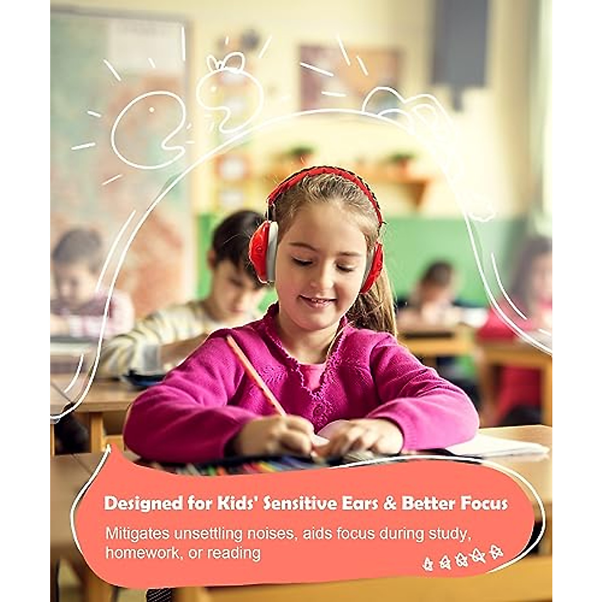 PROHEAR 032 2.0 Noise Cancelling Headphones for Kids - 25dB Noise Reduction - Adjustable Sensory Ear Protection Muffs for Concert, Fireworks, Monster Truck Shows, School - Red