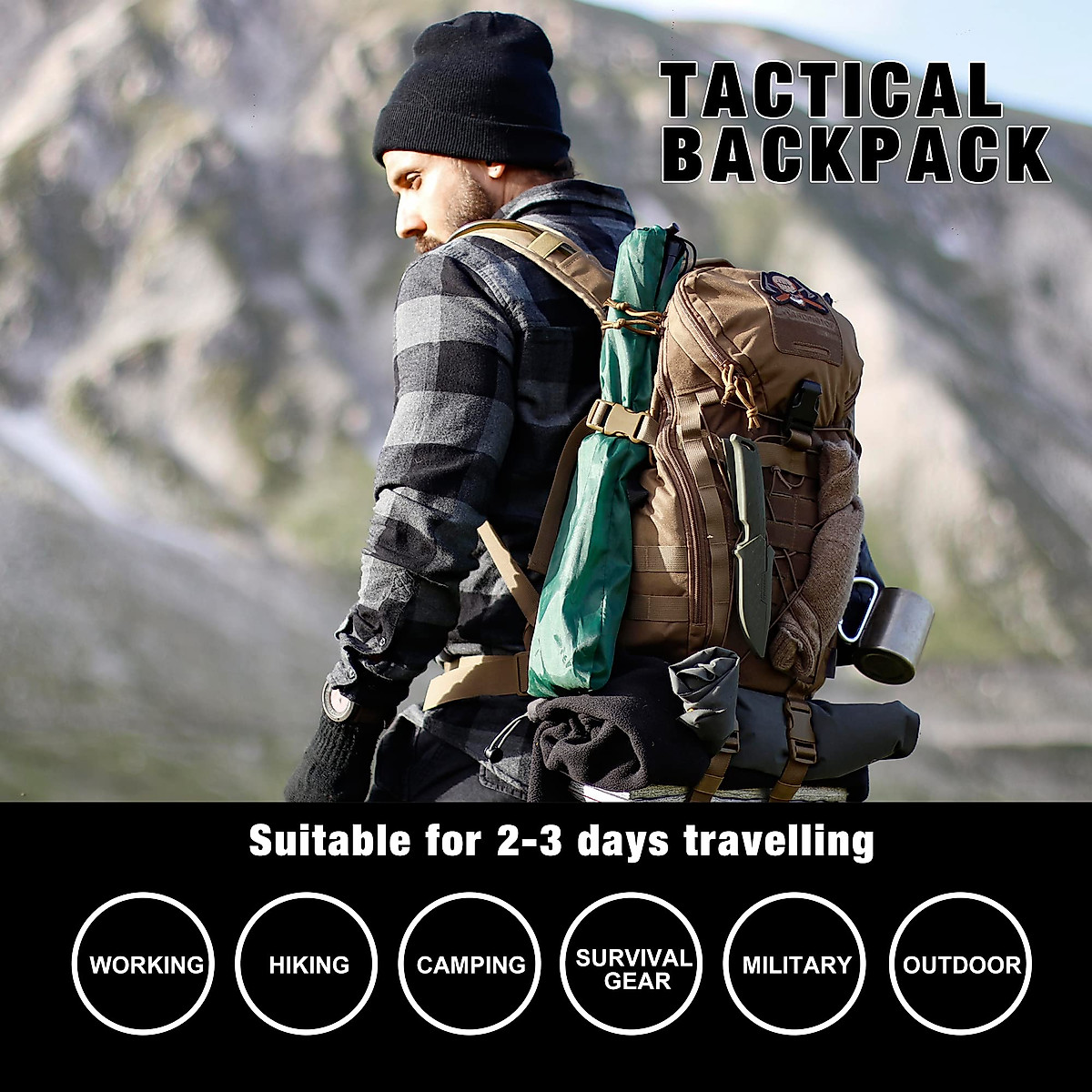 Mardingtop 28L Military Backpack, Tactical Backpack Molle Men Camping Hiking Traveling Motorcycle Backpacks for Unisex