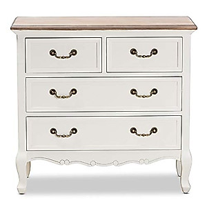 BOWERY HILL Antique French Country Cottage 4-Drawer Wood Accent Dresser in White and Oak