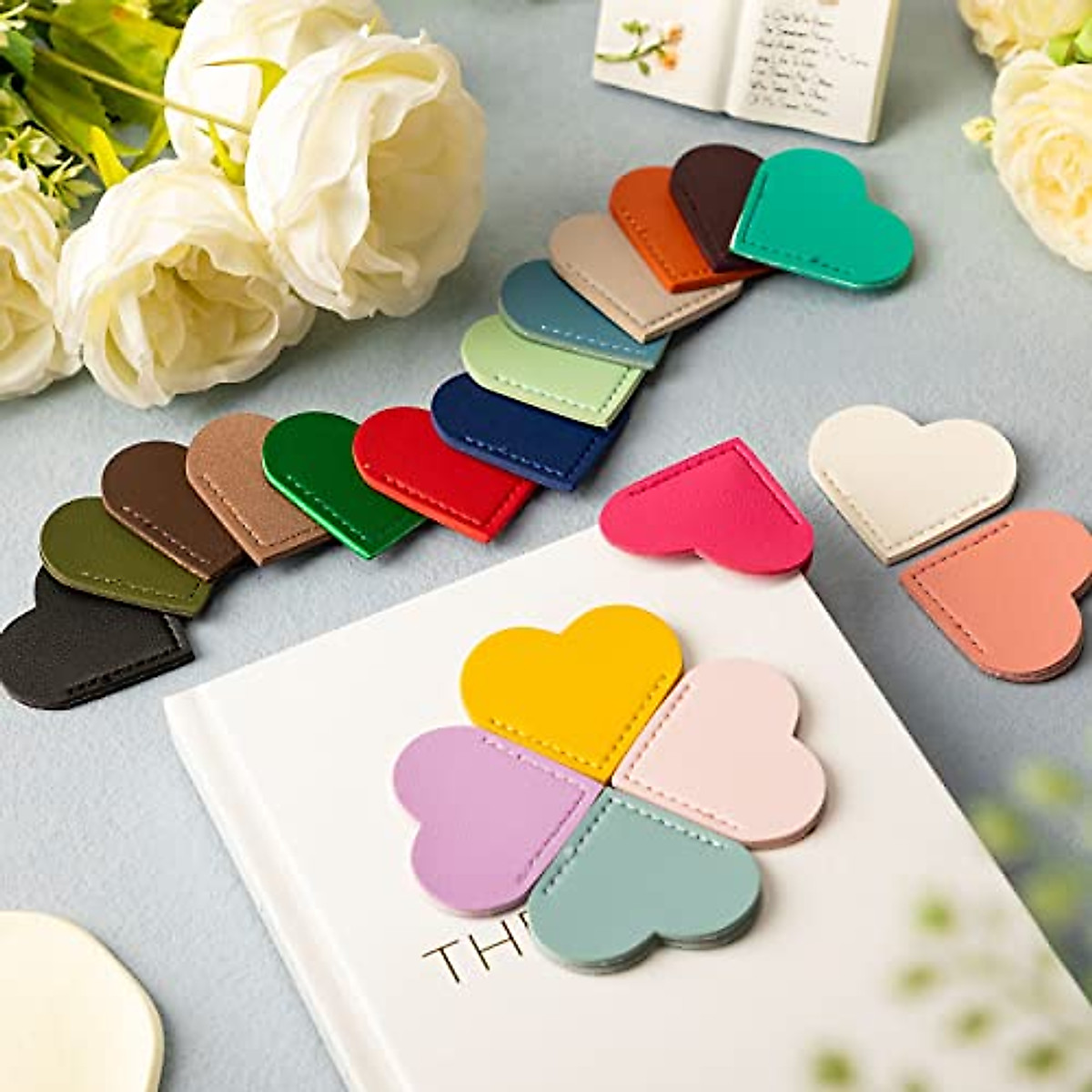 40 Pcs Leather Heart Bookmark Page Corner Bookmark Cute Book Marks Book Lovers Gifts Accessories Bookmark Clips for Reading Lover Kid Student Bookworm Present Home Office School, Heart Shape